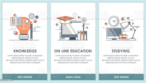 평면 디자인 교육 애플 리 케이 션 스크린입니다 최신 사용자 인터페이스 Ux Ui 화면 모바일 스마트 폰 또는 응답 웹 사이트 서식 파일 벡터 일러스트 레이 션 개념에 대한