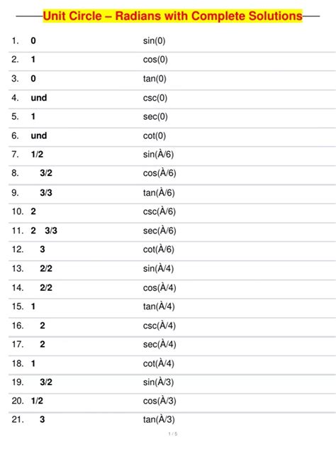 Unit Circle Radians With Complete Solutions Unit Circle Radians Stuvia Us