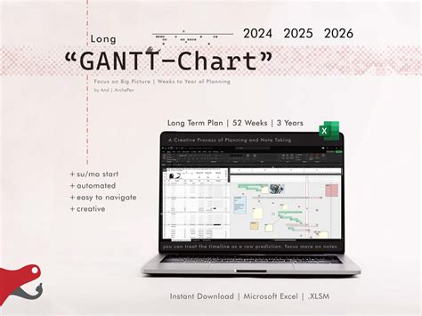 Automated Gantt Chart Excel Template Excel Weekly Planner Long Term Digital Planner Template