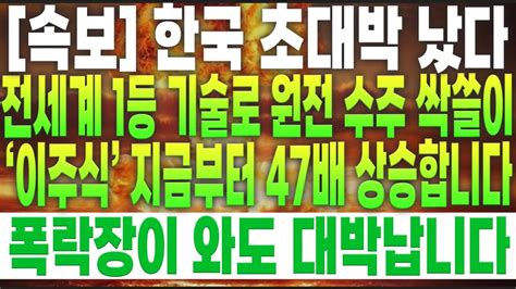 주식 한국 초대박 났다 전세계 1등 기술로 원전 수주 싹쓸이 이주식 지금부터 47배 상승합니다 폭락장이 오더라도 대박납니다원전2차전지리튬금양포스코