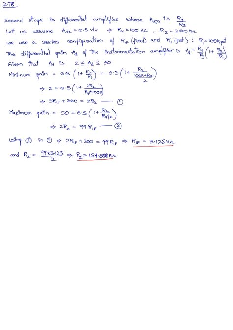 D 2 78 Design The Instrumentation Amplifier Circuit Of Fig 2 20 B To Realize A Differential
