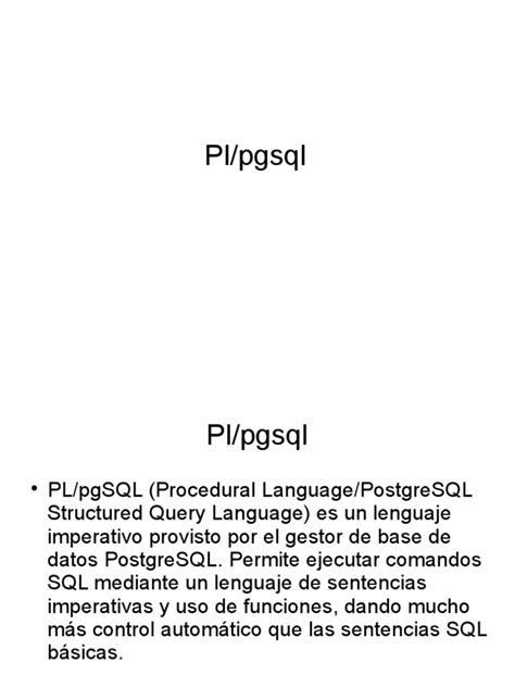 Plpgsql Pdf Postgre Sql Gestión De Datos