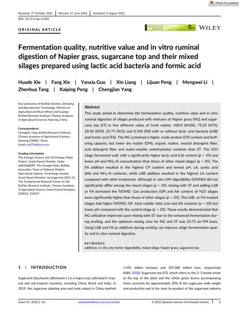 Pdf Fermentation Quality Nutritive Value And In Vitro Ruminal Digestion Of Napier Grass