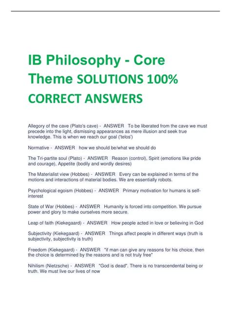 Ib Philosophy Core Theme Solutions 100 Correct Answers Ib