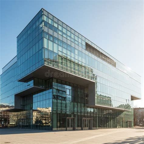 Modern Glass Office Building With Angular Shapes And Overhanging