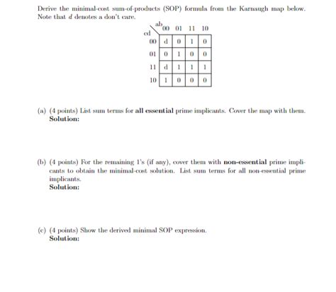 solved derive the minimal cost sum of products sop formula