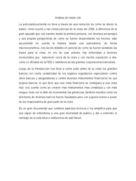 Análisis De Inside Job Pdf