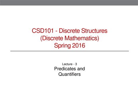 Discrete Structures Lecture 3 Predicates And Quantifiers Docsity