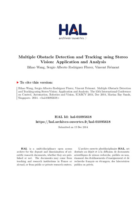 Pdf Multiple Obstacle Detection And Tracking Using Stereo Vision Application And Analysis