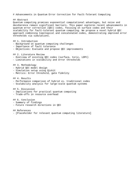 Advancements In Quantum Error Correction For Fault Tolerant Computing Pdf