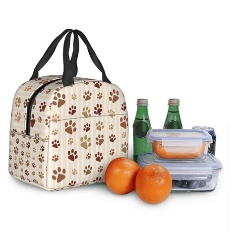 Badubg Изолирана чанта за обяд с шарка на кафява кучешка лапа за жени