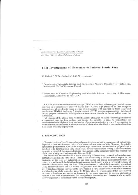 Pdf Tem Investigations Of Nanoindenter Induced Plastic Zone