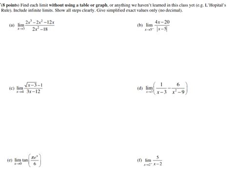 Solved 8 Points Find Each Limit Without Using A Table Or