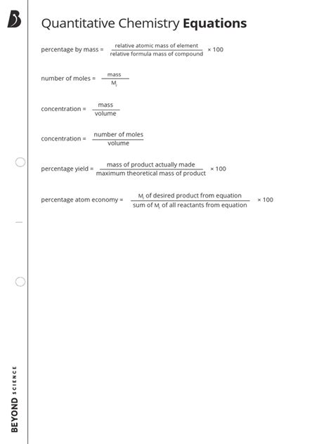 Quantitative Chemistry Equation Sheet Pdf
