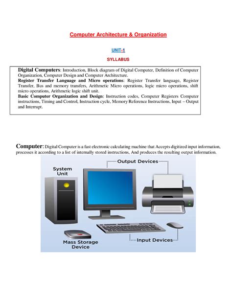 Cao Unit 1 Cao Notes Computer Architecture And Organization Unit 1
