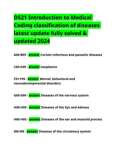 Medical Coding Classification Of Diseases A00 Y99 Exams Molecular