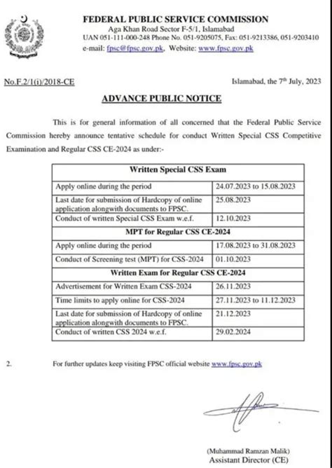 Css Fpsc Exams Schedule 2024