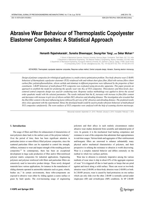 Pdf Abrasive Wear Behaviour Of Thermoplastic Copolyester Elastomer