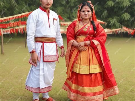 Premium Photo Bihu Young Assamese Couple In Traditional Attire During