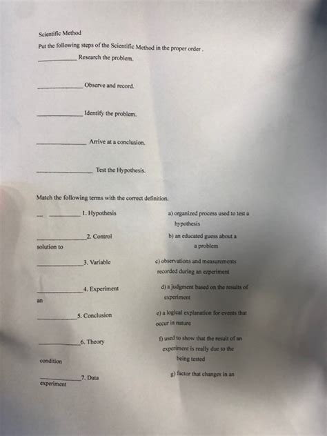 Solved Scientific Method Put The Following Steps Of The