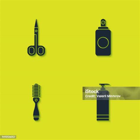 세트 가위 크림 화장품 튜브 헤어 브러시 및 스프레이 캔 아이콘 벡터 가위에 대한 스톡 벡터 아트 및 기타 이미지 가위