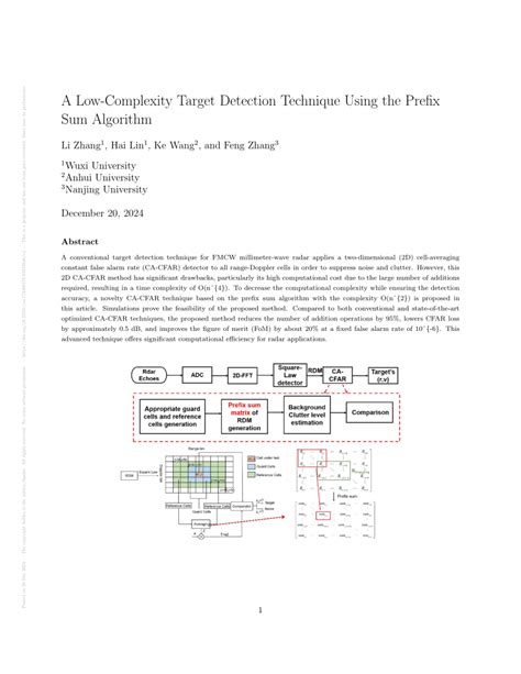 Pdf A Low Complexity Target Detection Technique Using The Prefix Sum