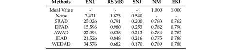 Objective Evaluation Of Different De Noising Methods On The Yg 29 Sar Download Table