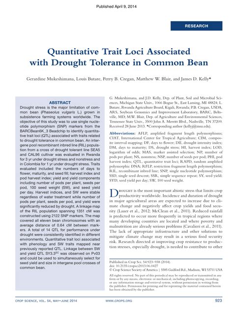 Pdf Quantitative Trait Loci Associated With Drought Tolerance In
