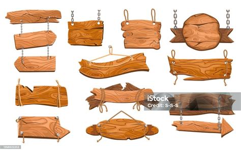 매달려 나무 간판 만화 나무 표지판 보드 로프 프레임 체인 판자 통지 목재 플라크 오래된 복고풍 패널 배너 게임 모양 텍스처