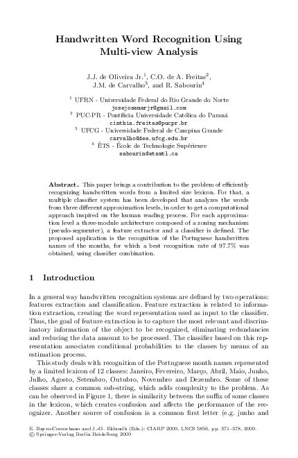 Pdf Handwritten Word Recognition Using Multi View Analysis