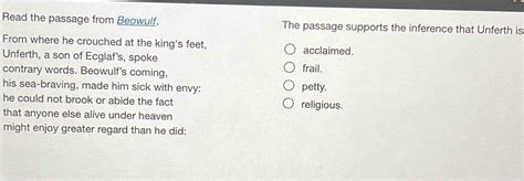 solved read the passage from beowulf the passage supports the