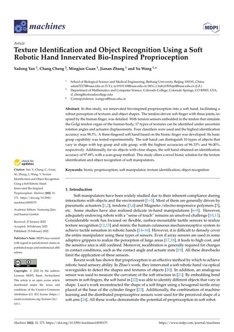 PDF Texture Identification And Object Recognition Using A Soft Robotic Hand Innervated Bio