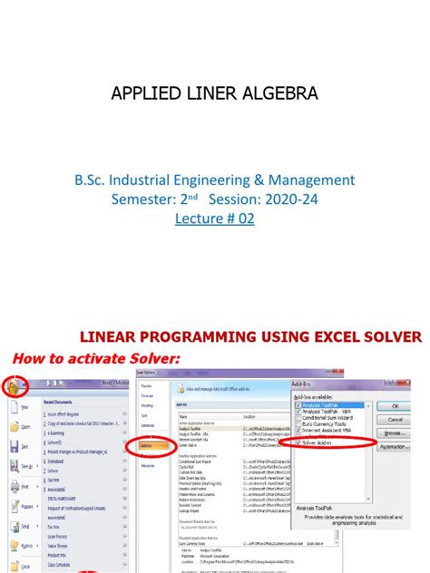 Lecture # Lab-Graphical Methods (Excel) | PDF | Linear Programming ...