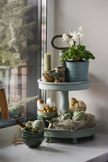 Premium Photo Happy Easter Tier Tray Decor On Windowsill