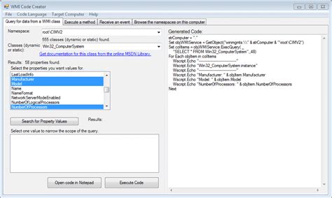 Free Wmi Code Creator Generate Vbscript C And Vbnet Code That Uses Wmi 4sysops