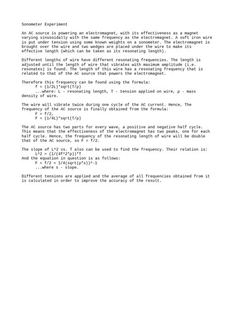 Sonometer Experiment Pdf