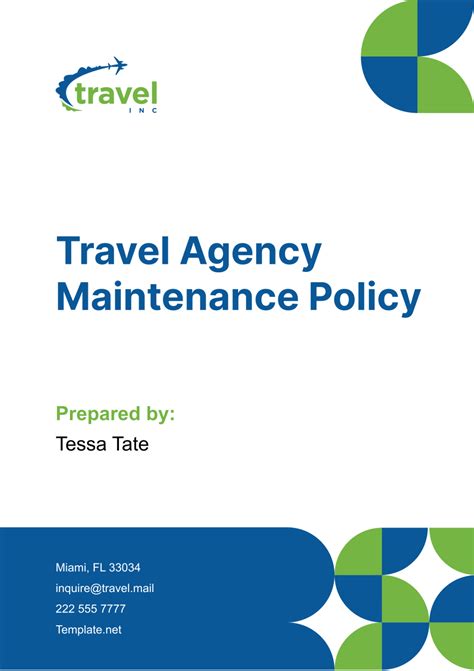 Free Travel Agency Maintenance Policy Template To Edit Online