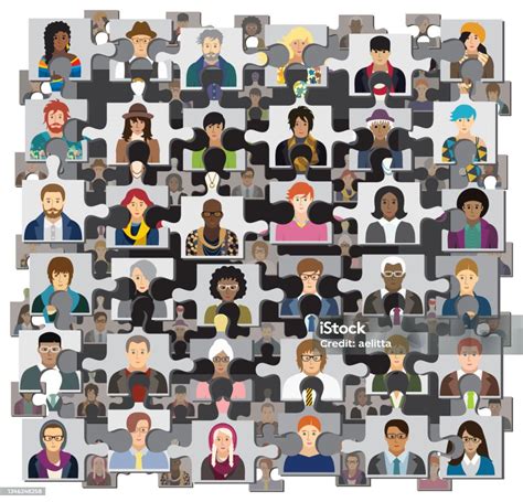 직소 퍼즐 조각의 형태로 사람들의 아이콘을 포함하는 소셜 네트워크 방식 사람들에 대한 스톡 벡터 아트 및 기타 이미지 사람들 조각그림 맞추기 다민족 그룹 Istock