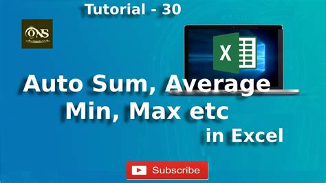 How To Do Auto Sum Average Min Max In Excel Tutorial 30 Excel Tutorial Youtube