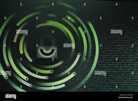 Photo Of Computer Screen Display With Black Graphic Lock Symbol Binary Numbers Background