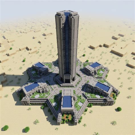 Minecraft Base That Has 6 Modules And Tall Computing Building In Center