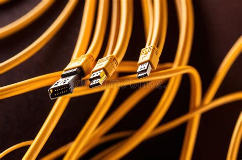 Yellow Data Cables Computer Technolocy Ict Data Transfer Wires Stock