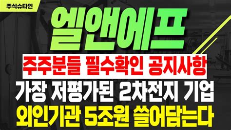 엘앤에프 엘앤에프주가 가장 저평가된 2차전지기업 외인 기관 연기금까지 싹쓸이 매수ira 최대 수혜종목 50만원까지 폭등 시작 엘앤에프 엘앤에프주가 2차전지