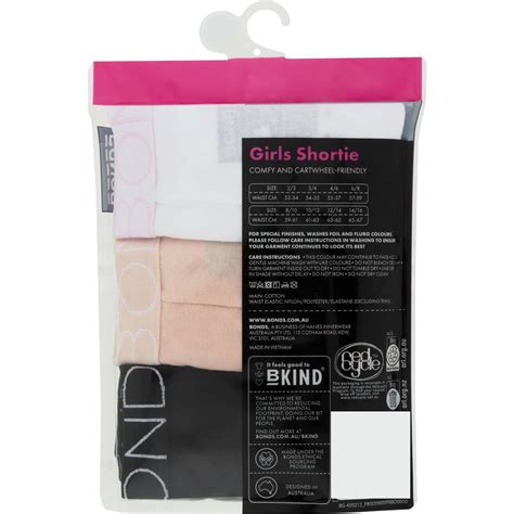 Bonds Girls Underwear Shorties Size 6 8 Or 6 10 Assorted 3 Pack
