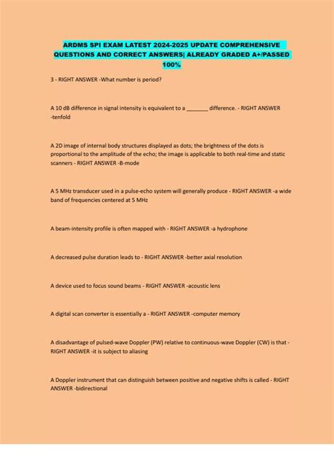 Ardms Spi Exam Latest Update Comprehensive Questions And Correct Answers Already Graded A