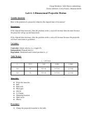 PHY 121L Lab4 2DimensionalProjectileMotion Pdf Group Members Akili Myers Submitting Eunice