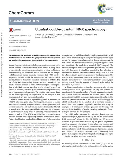 Pdf Ultrafast Double Quantum Nmr Spectroscopy
