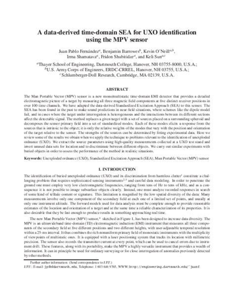 pdf a data derived time domain sea for uxo identification using the