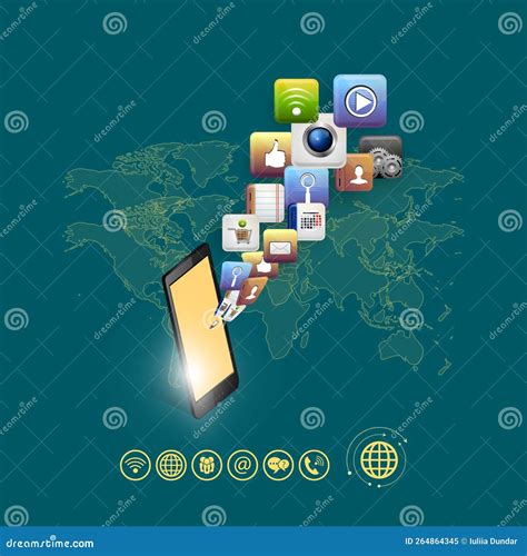 Mobile Device With A Set Of Flat Icons Stock Vector Illustration Of