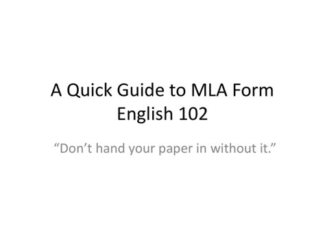 A Quick Guide To MLA Form